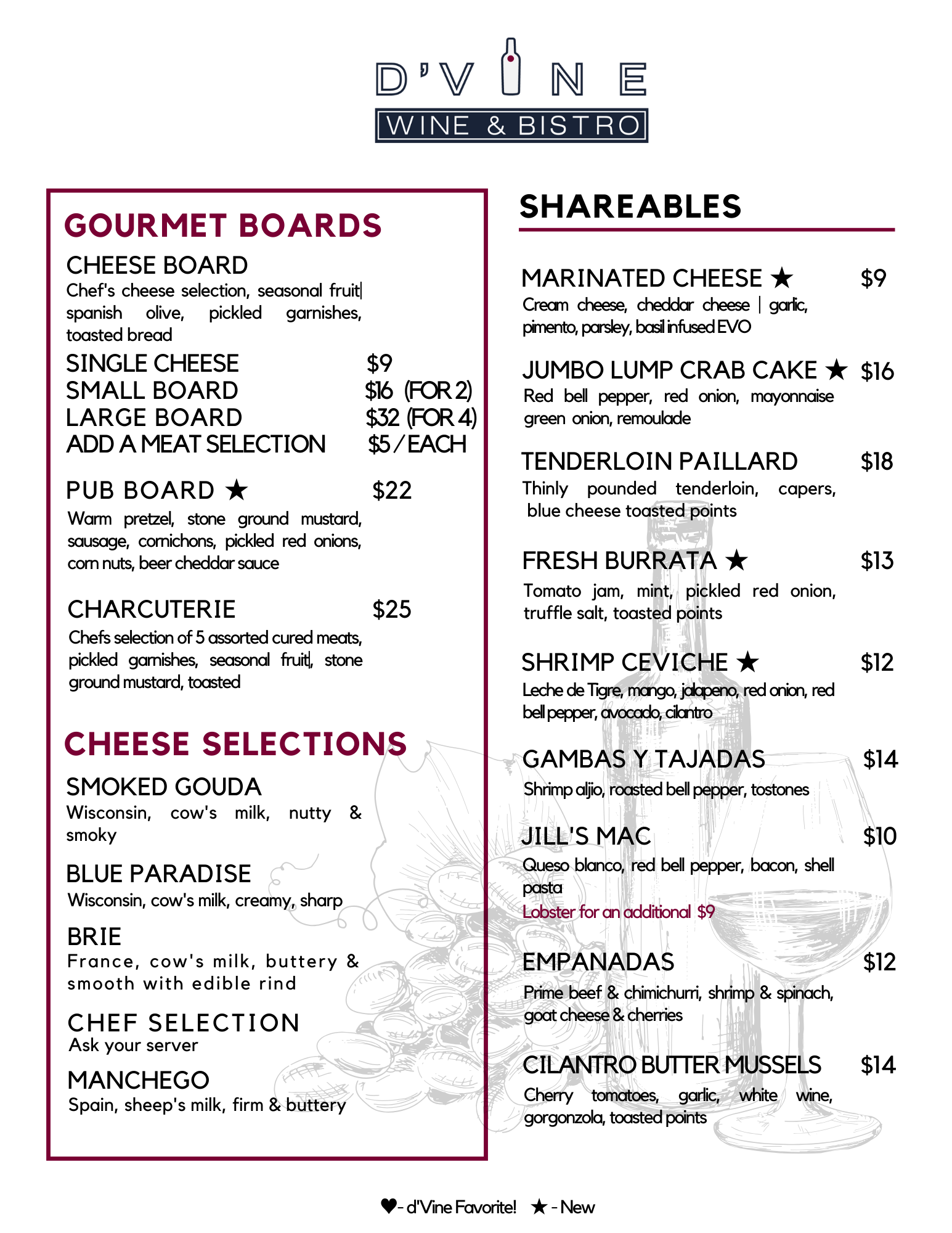 Menu | d'Vine Wine Bar
