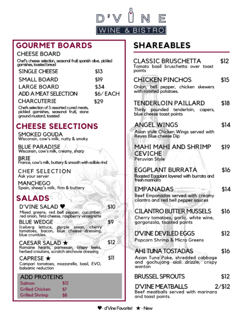 Menu | d'Vine Wine Bar