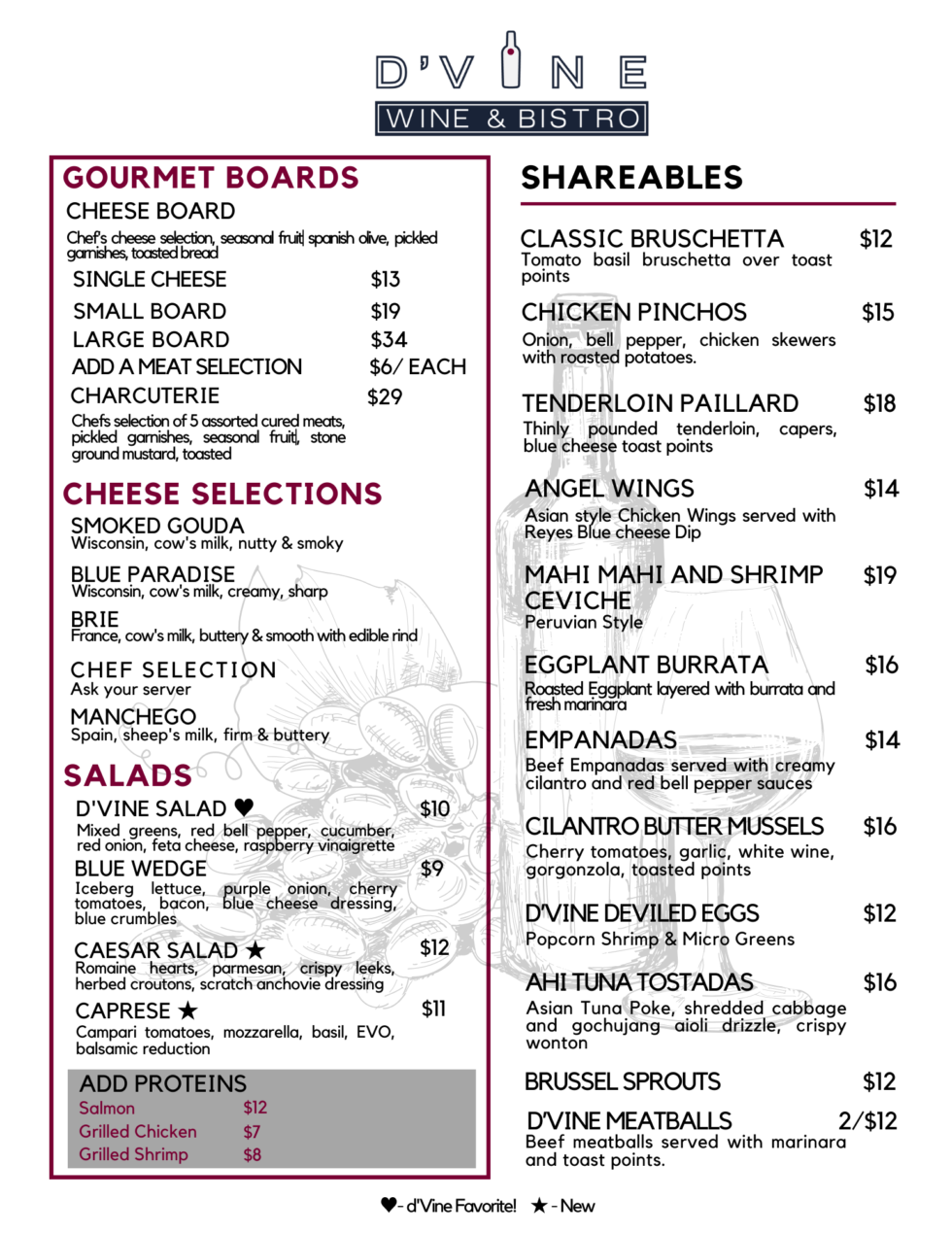 Menu | d'Vine Wine Bar