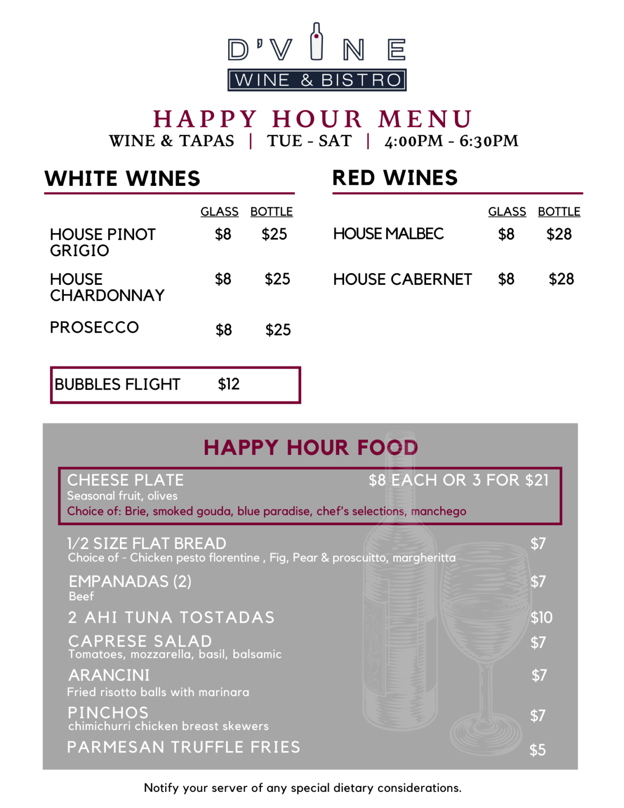 Menu | d'Vine Wine Bar
